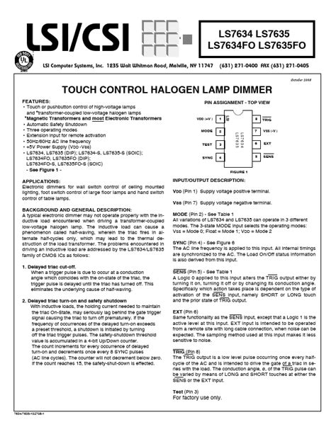 Ls7634 Datasheet Lsi Computer Systems