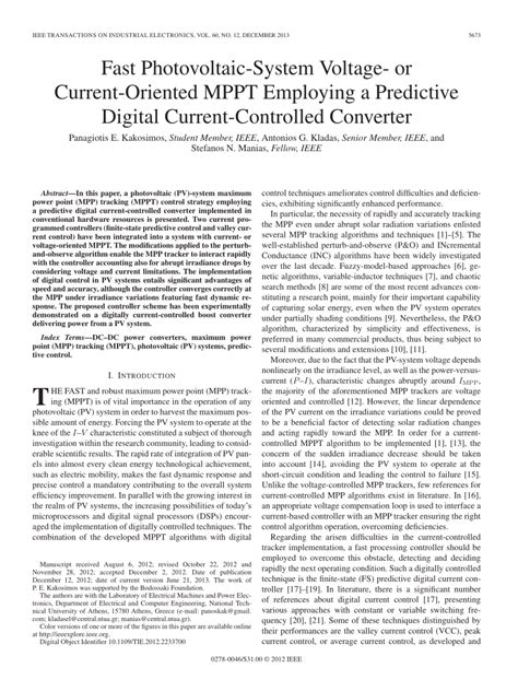 Pdf Fast Photovoltaic System Voltage Or Current Oriented Mppt Employing A Predictive Digital