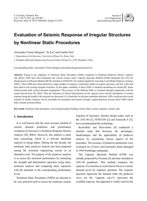 Pdf Evaluation Of Seismic Response Of Irregular Structures By Nonlinear Static Procedures