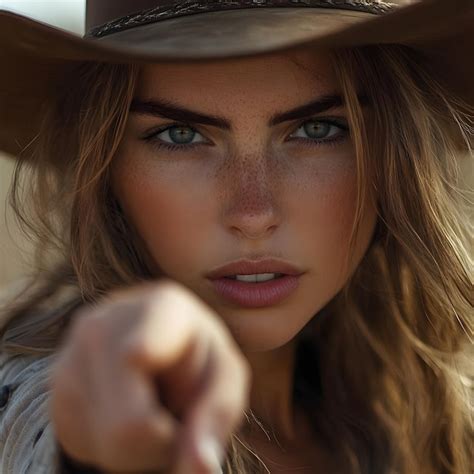Closeup Portrait Of A Confident Cowgirl Showcasing Her Face And