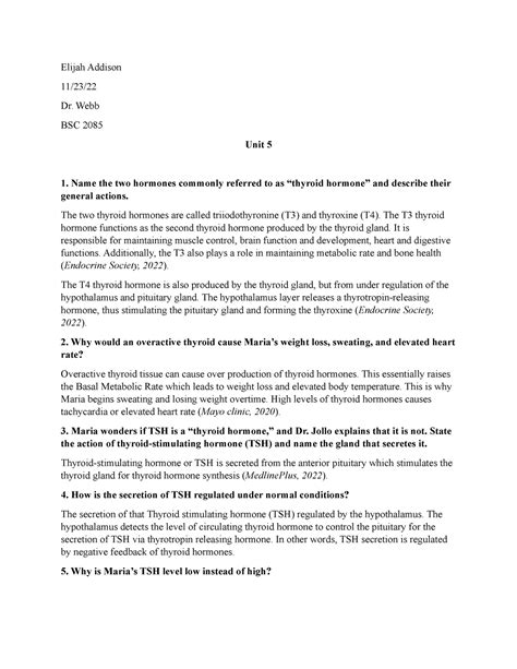 Unit 5 Report Anatomy Elijah Addison 11 23 Dr Webb Bsc 2085 Unit