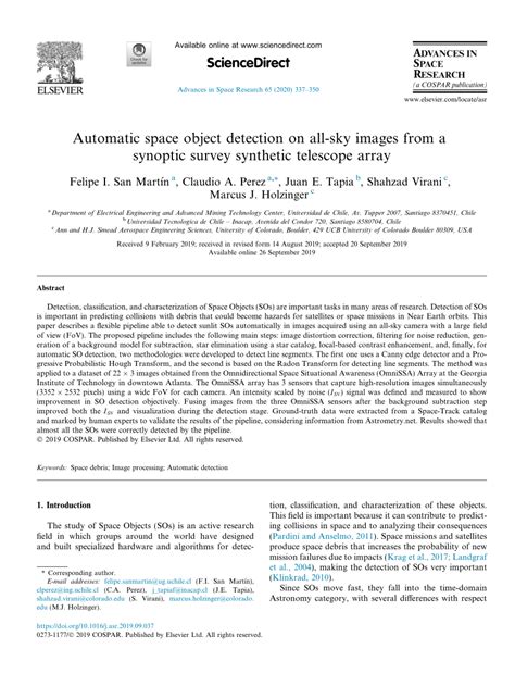 Pdf Automatic Space Object Detection On All Sky Images From A