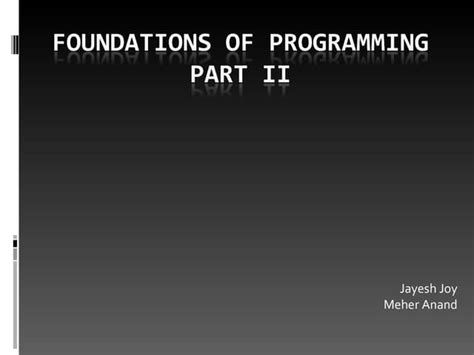 Foundations Of Programming Part Ii Pps Programming Languages Computing