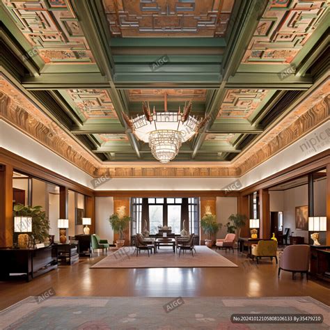 Ai创作图酒店大厅餐厅玄关书房 日式宾馆日式酒店 日本风格饭店酒店 美龄宫贵宾接待大厅 藏式宾馆大厅 禅堂天花设计 高端餐饮会所书房客厅 豪华