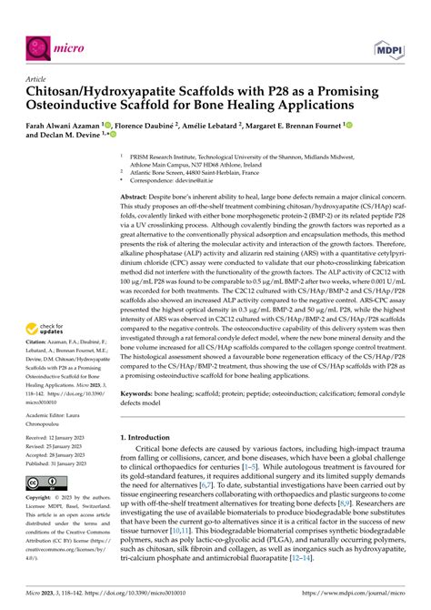 Pdf Chitosanhydroxyapatite Scaffolds With P28 As A Promising Osteoinductive Scaffold For Bone