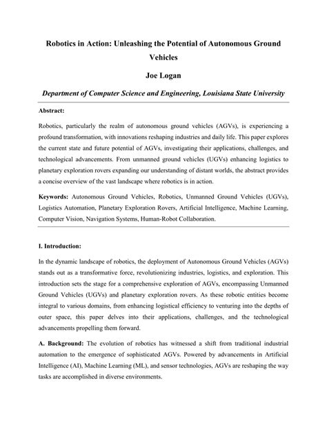 Pdf Robotics In Action Unleashing The Potential Of Autonomous Ground Vehicles