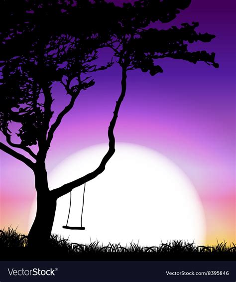 Silhouette Tree On Sunset Background Royalty Free Vector