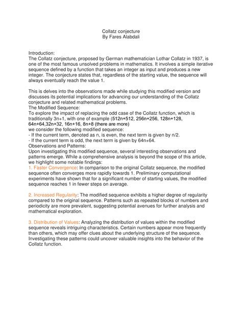 Pdf Collatz Conjecture Numbers Theory