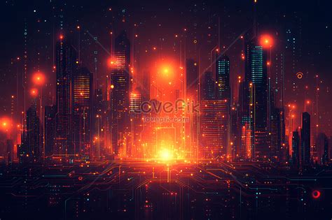 빛나는 기술 도시 일러스트 무료 다운로드 Lovepik