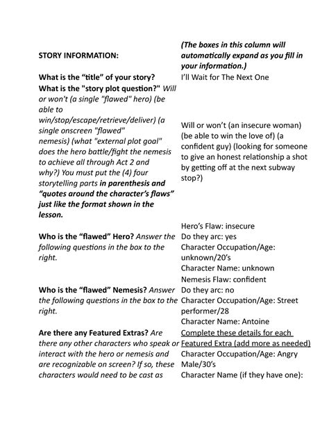story information notes scriptwriting techniques story information