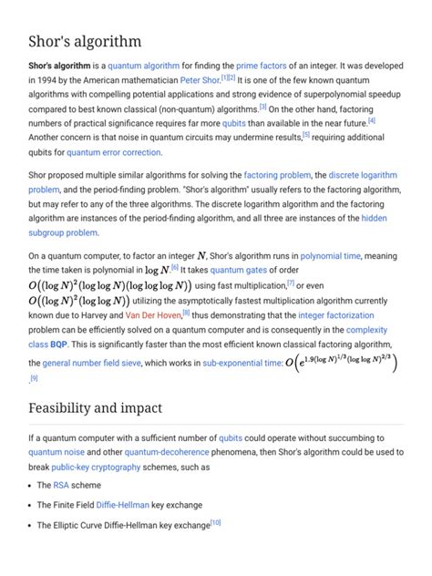Shors Algorithm Wikipedia Pdf Quantum Computing Theoretical