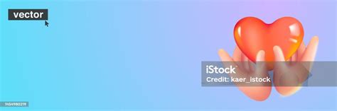 현대 그라데이션 배경에 하트를 들고 손 만화 스타일의 현실적인 벡터 3d 디자인 3차원 형태에 대한 스톡 벡터 아트 및 기타