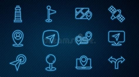 Set Line Road Traffic Sign Infographic Of City Map Navigation Location With Person Lighthouse