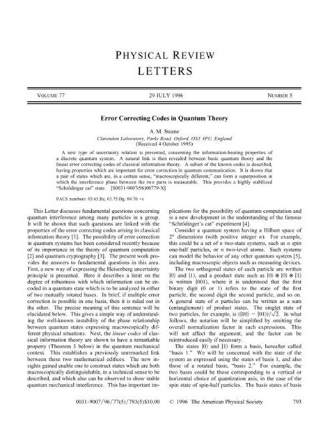 Error Correcting Codes In Quantum Theory
