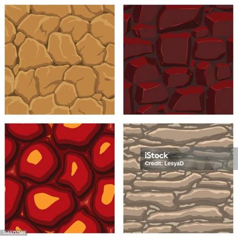 만화 게임 질감 용암 바위와 벽돌 흙과 땅 표면 원활한 패턴 게임 자산 벽 및 환경 배경 개체 그룹에 대한 스톡 벡터 아트 및 기타 이미지 Istock