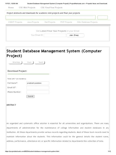 Student Database Management System Computer Project