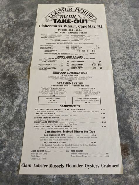 Lobster House Restaurant Vintage Take Out Menu Cape May New Jersey Ebay