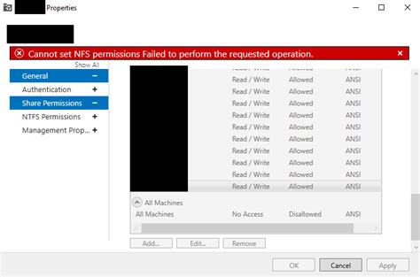 Windows Nfs Server Grantingremoving Share Permissions To A Host Error Super User