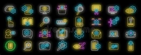 Technical Overview Icons Set Vector Neon Stock Photo Image Of Machine Fingerprint