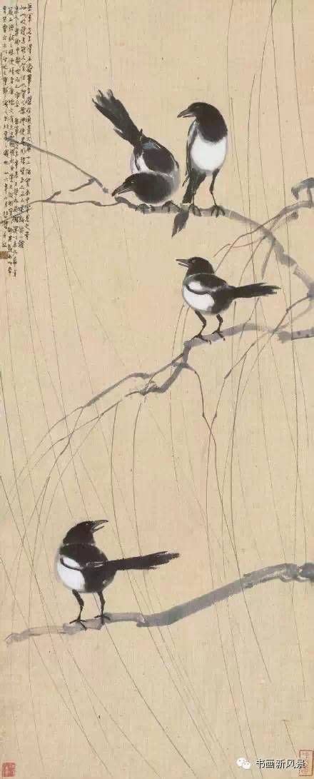 大师徐悲鸿笔下的喜鹊登枝百喜临门 Chinese painting Japanese painting Birds painting