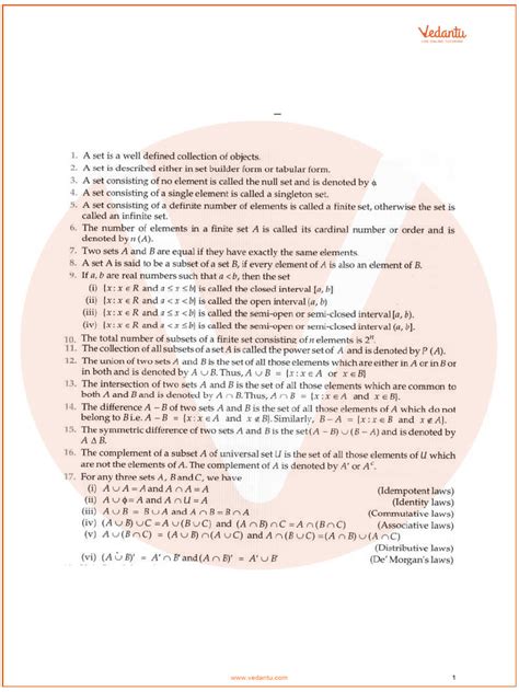 Cbse Class 11 Maths Chapter 1 Sets Formulas Pdf
