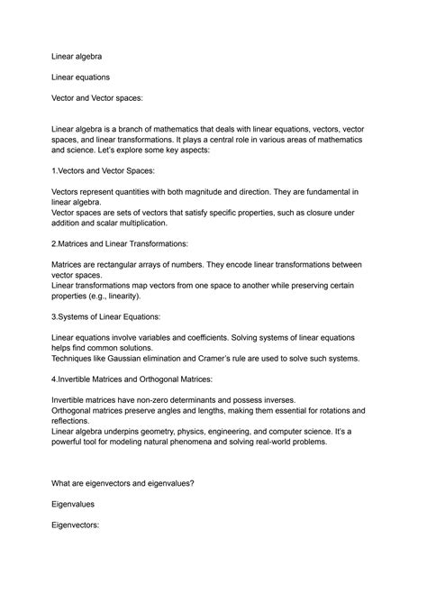 Solution Linear Algebra Vector Vectorspace Eigenvalues Eigenvectors