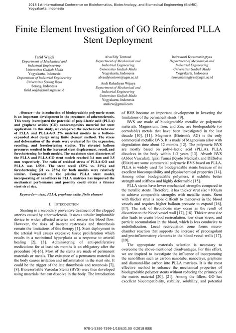 Pdf Finite Element Investigation Of Go Reinforced Plla Stent Deployment