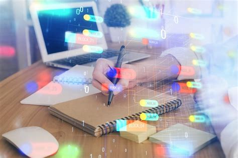 Premium Photo Multi Exposure Of Woman S Hands On Background With Technology And Digital Coding