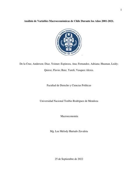 Análisis De Las Principales Variables Macroeconómicas De Chile Entre