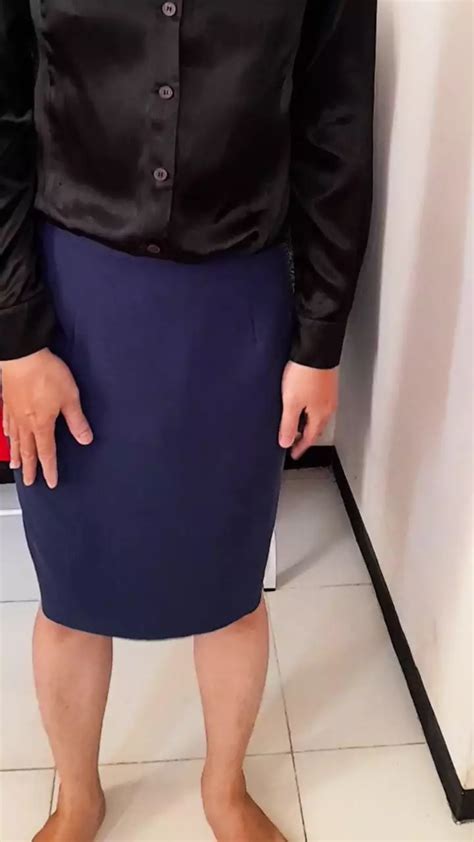 Crossdressing Wearing Secretary Satin Blouse And Formal Office Skirt Xhamster