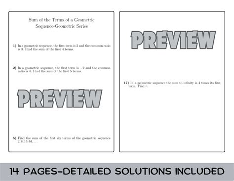 Sum Of The Terms Of A Geometric Sequence Geometric Series Worksheet With Solutions Teaching