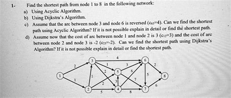 Solved 1 Find The Shortest Path From Node 1 To 8 In The Following Network A Using Acyclic