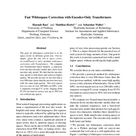 Fast Whitespace Correction With Encoder Only Transformers Acl Anthology