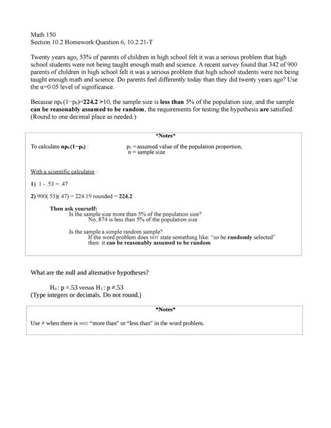 Section 10 2 Homework Question 6 10 Math 150 Section 10 Homework