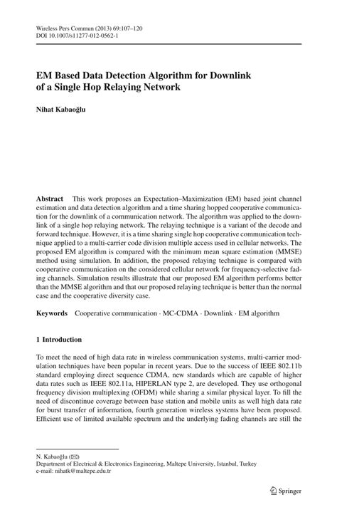 Pdf Em Based Data Detection Algorithm For Downlink Of A Single Hop Relaying Network