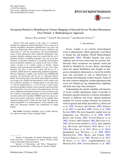 Pdf Geospatial Predictive Modelling For Climate Mapping Of Selected Severe Weather Phenomena