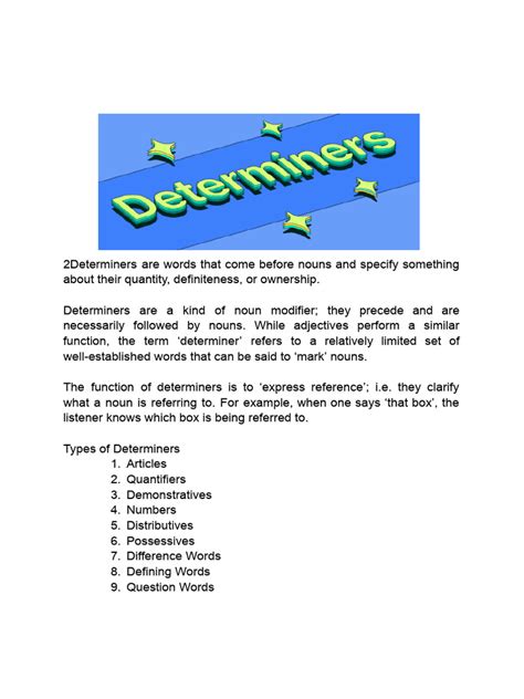 Determiners 1 Pdf Grammatical Number Noun