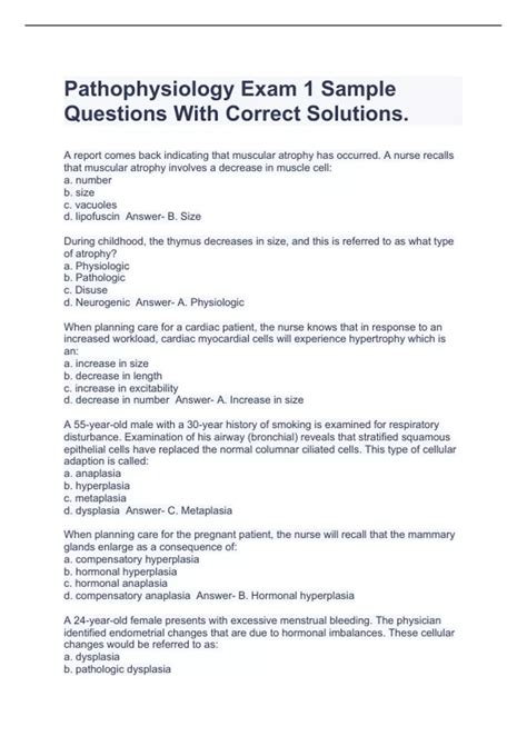 Pathophysiology Exam 1 Sample Questions With Correct Solutions Pathophysiology Stuvia Us
