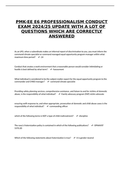 Pmk Ee E6 Professionalism Conduct Exam 2024 25 Update With A Lot Of