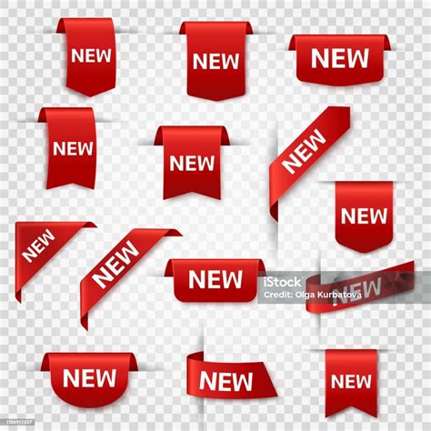 새 레이블입니다 최신 제품 빨간색 배너 리본 가격 쇼핑 태그 프로모션 판매 배지 특별 행사 스티커 벡터 세트 1위에 대한 스톡 벡터 아트 및 기타 이미지 Istock