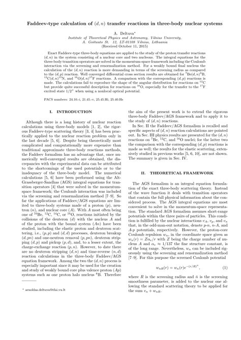 Pdf Faddeev Type Calculation Of Dn Transfer Reactions In Three Body Nuclear Systems