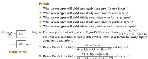 solved prelab 1 what system types will yield zero steady state error
