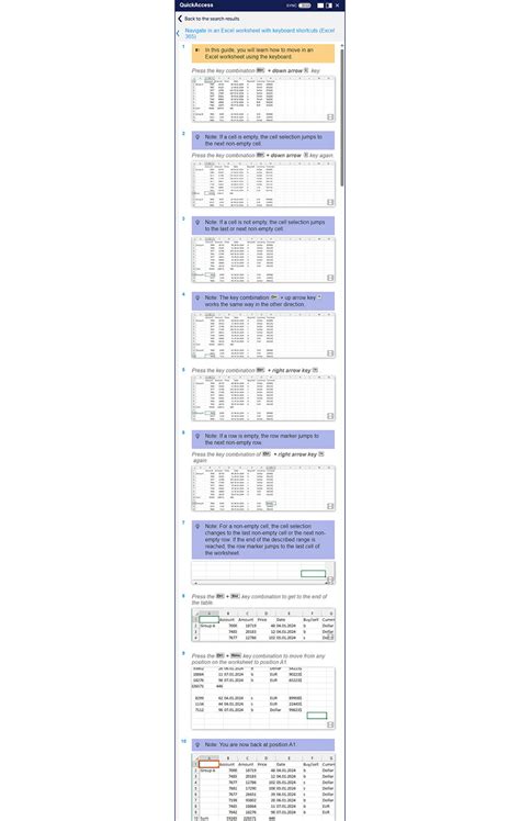 excel worksheet navigating with shortcuts