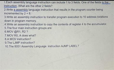 solved 1 each assembly language instruction can include 1 to