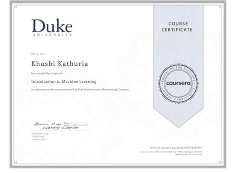 Khushi Kathuria On Linkedin Completed Introduction To Machine Learning By Duke University From