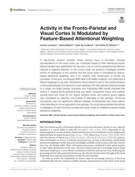 Pdf Activity In The Fronto Parietal And Visual Cortex Is Modulated By Feature Based