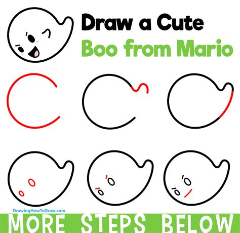 How To Draw Boo From Super Mario Bros Kawaii Chibi Style Step By