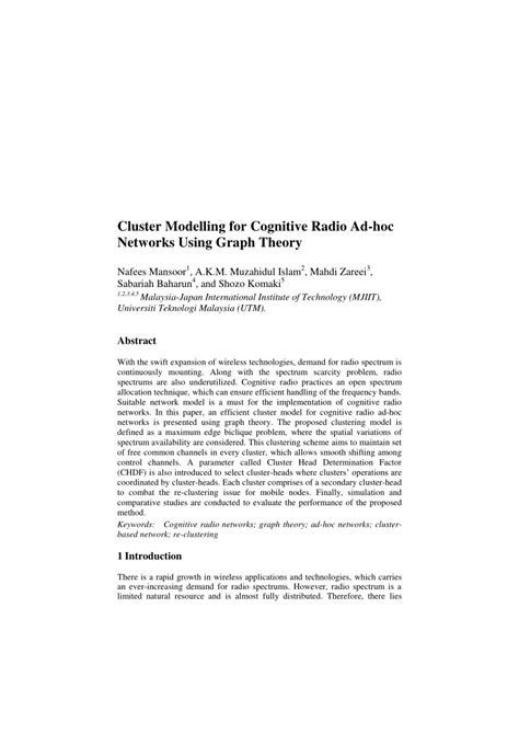 Pdf Cluster Modelling For Cognitive Radio Ad Hoc Networks Using Graph Theory
