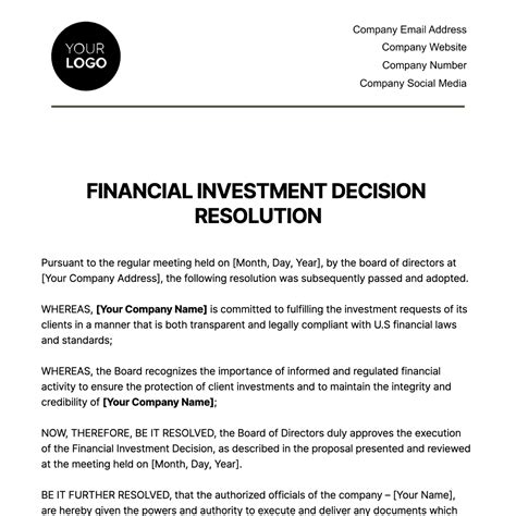 Financial Investment Decision Resolution Template Edit Online