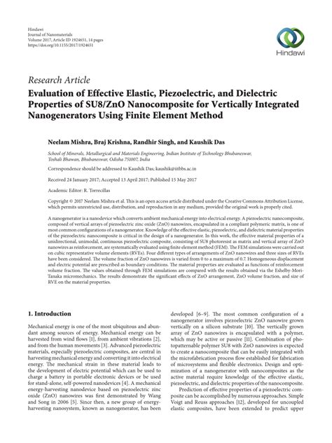 Pdf Evaluation Of Effective Elastic Piezoelectric And Dielectric Properties Of Su8 Zno